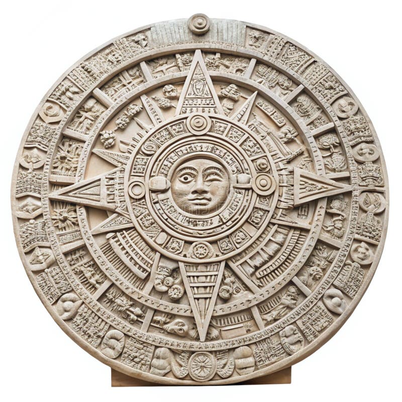 Magnificent Ancient Aztec Calendar Isolated on White Background Stock ...