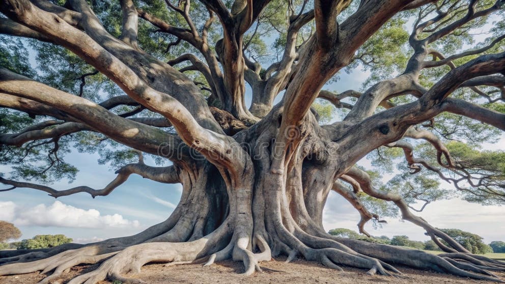 Magnificent Ancient Tree with Spreading Branches and Roots Stock ...