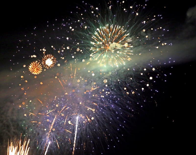 Magnificent Artificial Fireworks at Night Stock Photo - Image of ...