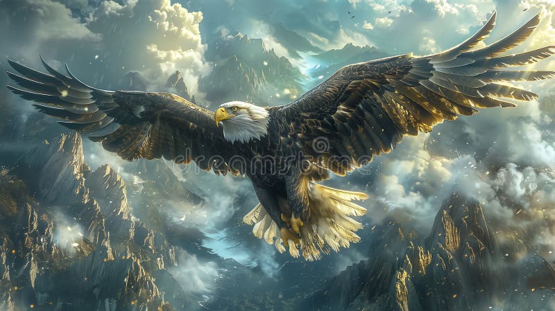 Magnificent Bald Eagle Gliding Majestically Over Rugged Mountain Peaks ...