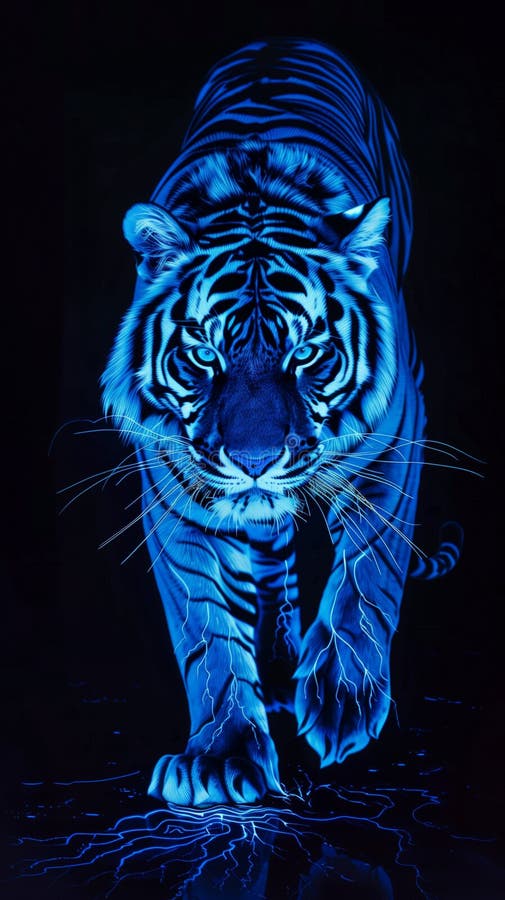 Magnificent Blue Tiger Striking a Pose Against a Dark Black Backdrop ...