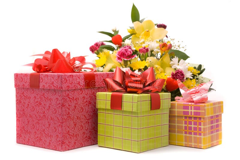 Magnificent Bouquet and Present Boxes Stock Photo - Image of flower ...