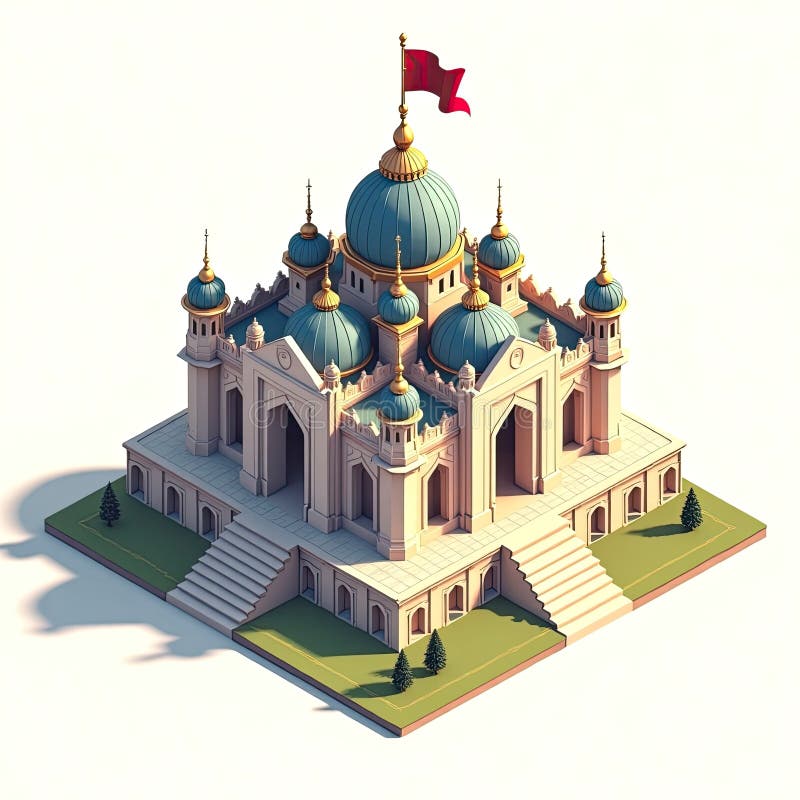 Isometric Grand Building with Dome and Lush Green Gardens Stock ...