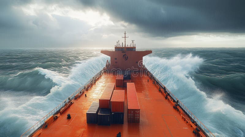 A Magnificent Cargo Ship Skillfully Navigating through Turbulent Waters ...