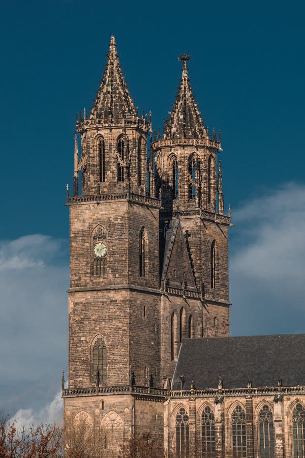 Magnificent Cathedral of Magdeburg at River Elbe, Germany Stock Image ...