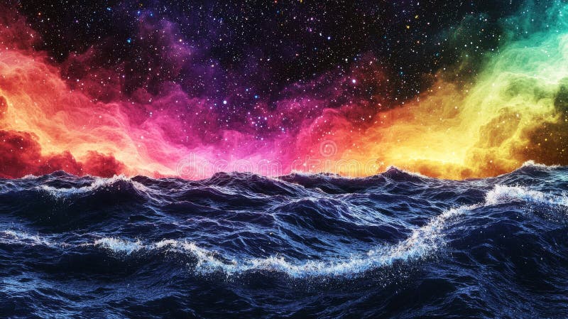 Magnificent Celestial Ocean Waves Beneath a Star-filled Sky and ...