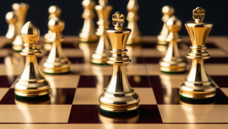 Magnificent Chess Board Featuring Solid Gold Pieces with a Radiant King ...