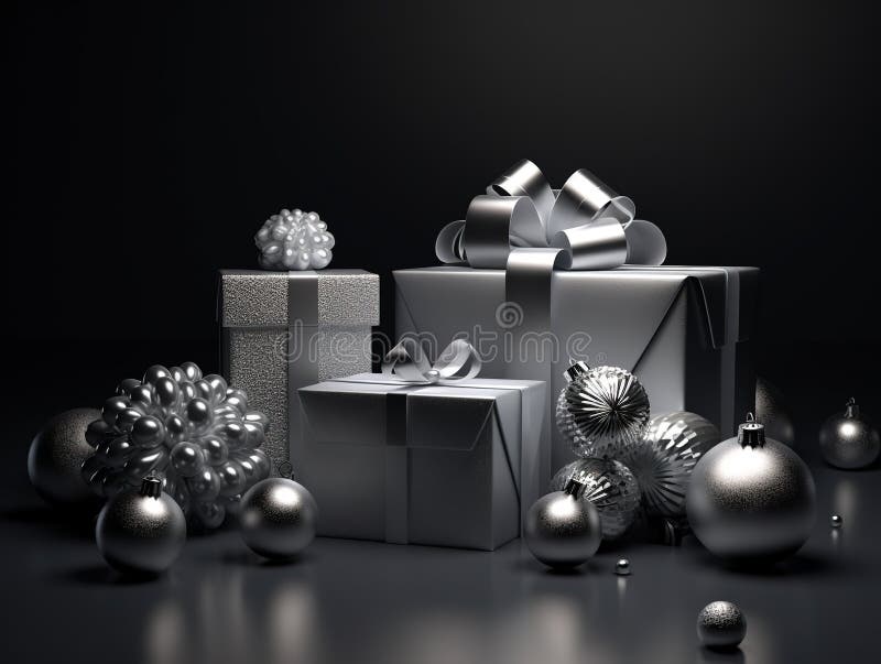 Magnificent Christmas Gift Boxes and Silver Decorations Stock Photo ...