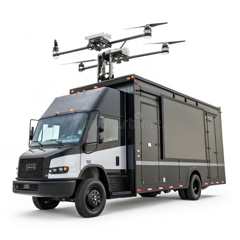 Magnificent Delivery Drone Truck Isolated on White Background Stock ...
