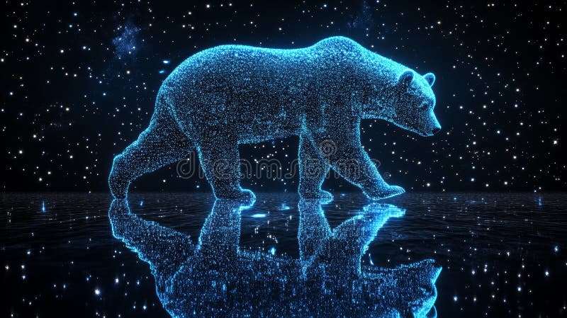 A Magnificent Digital Bear Formed by Twinkling Blue Stars and Shining ...