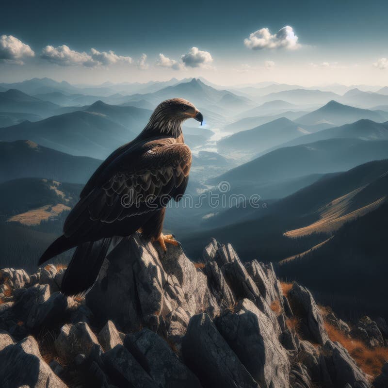 Magnificent Eagle Sits Atop a Mountain Range Stock Illustration ...