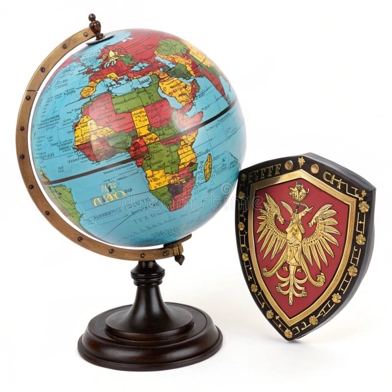 Magnificent Globe and Shield Isolated on White Background Stock ...