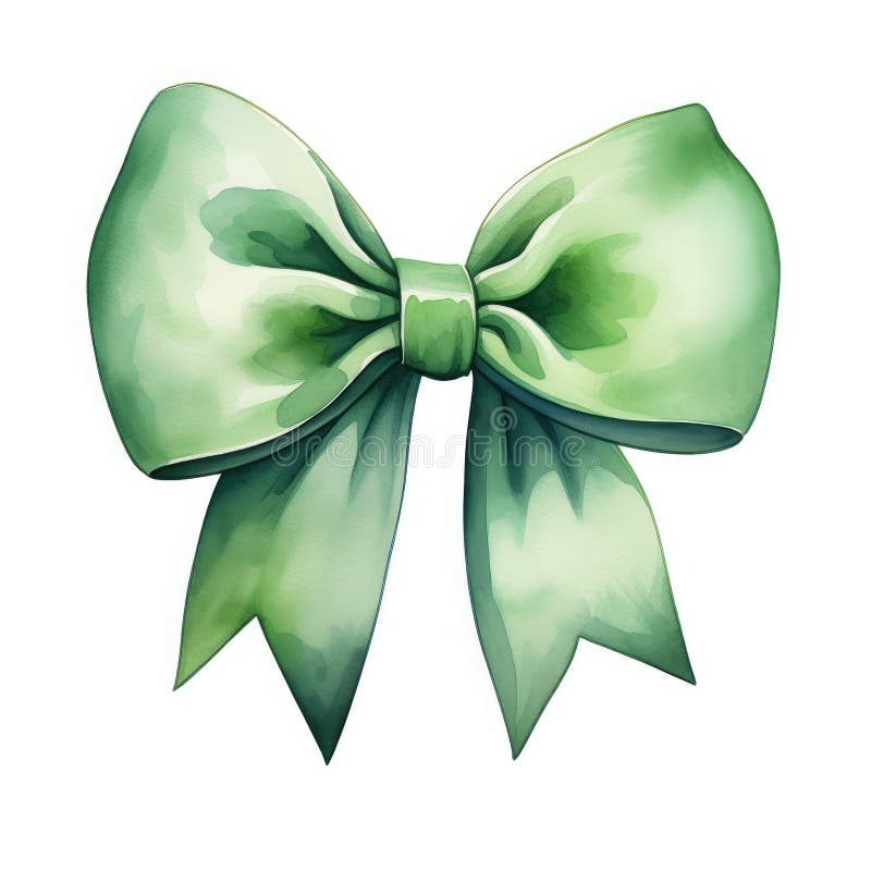 A Magnificent Green Bow on a White Background Using Watercolor ...