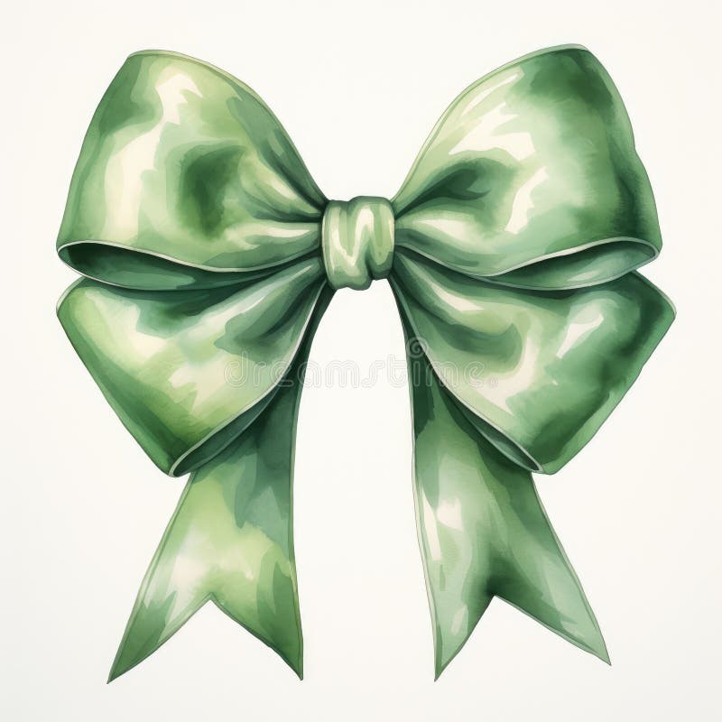 A Magnificent Green Bow on a White Background Using Watercolor ...