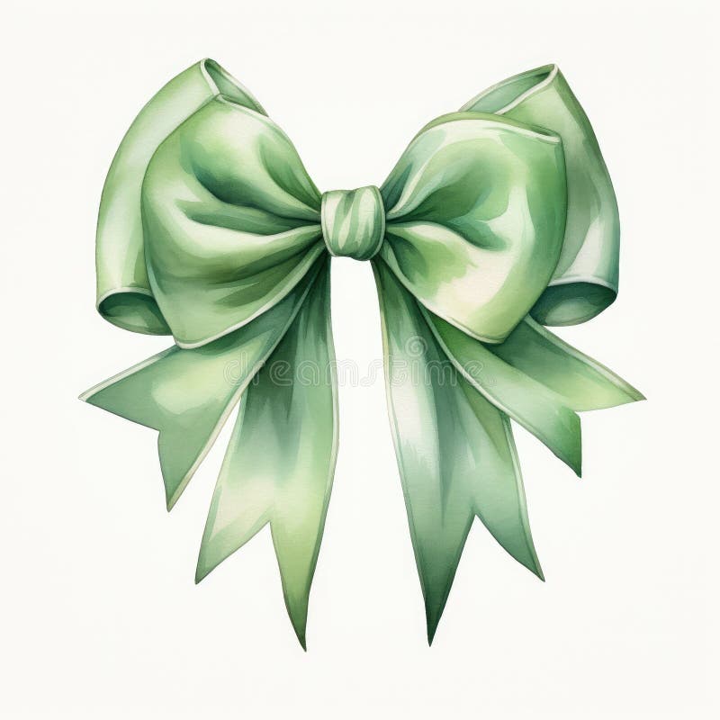 A Magnificent Green Bow on a White Background Using Watercolor ...