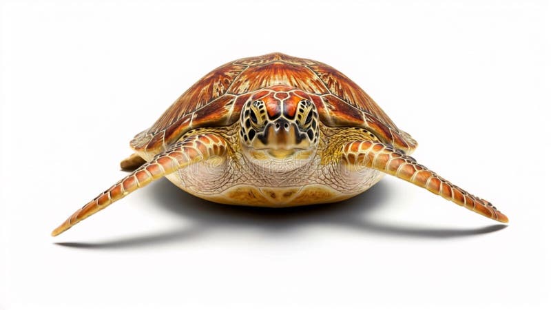 Magnificent Green Sea Turtle Close Up Front View on White Background ...