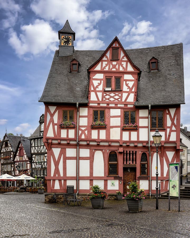 Picturesque Half-timbered Town Hall of Rhens, Germany Editorial Stock ...