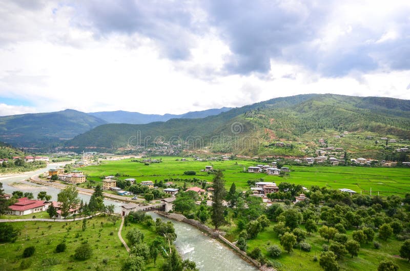Paro Valley stock image. Image of mountains, houses, asia - 9164573