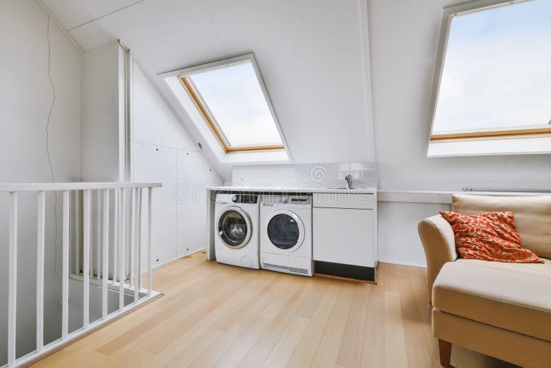 Magnificent Laundry Area with Window Stock Image - Image of clean ...