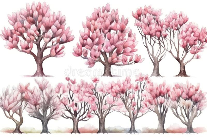 Magnificent Magnolia Trees in a Forest Collection . Stock Illustration ...