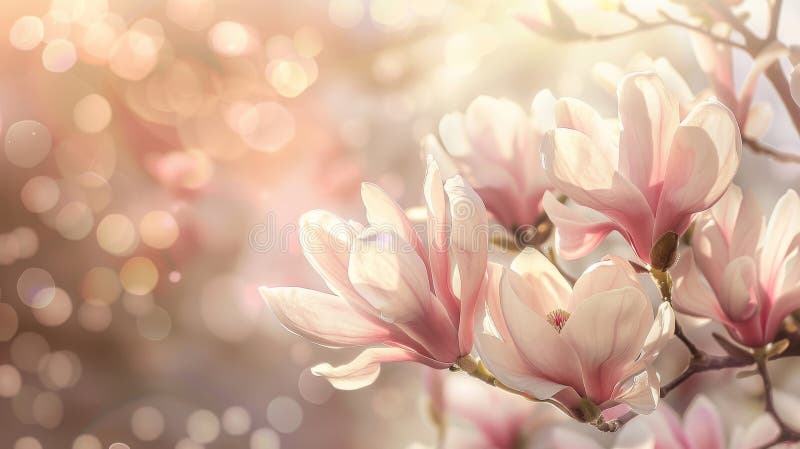 Magnificent Magnolias in the Golden Glow of Spring Stock Illustration ...