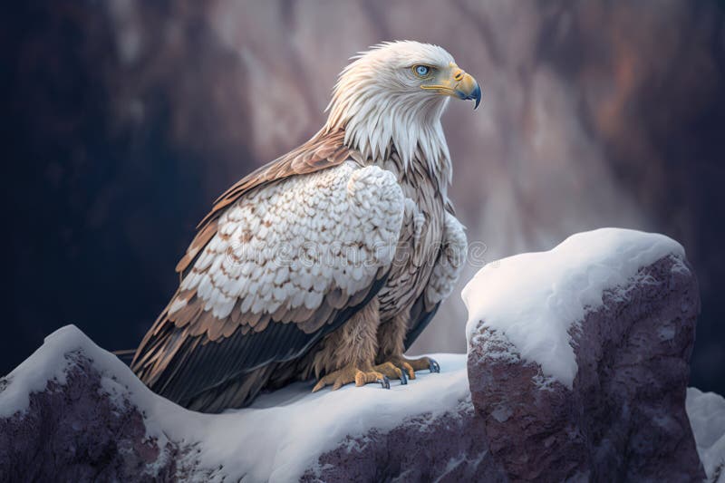 Magnificent and Majestic White Eagle Resting on a Snowy Rock ...