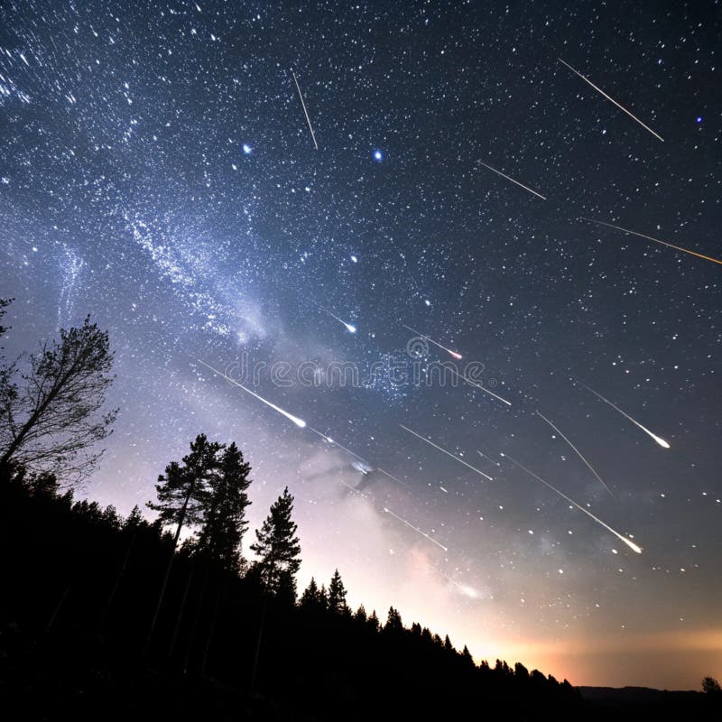 Magnificent Meteor Shower Isolated on White Background Stock ...