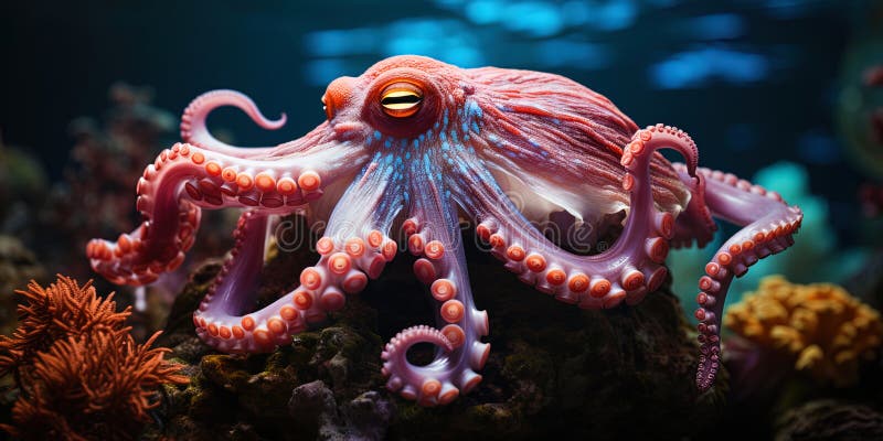 A Magnificent Octopus, with Multi Colored Tentacles, Weaves among ...