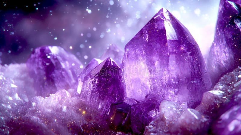 Magnificent Purple Amethyst Crystals Glisten in the Light. Their Sharp ...