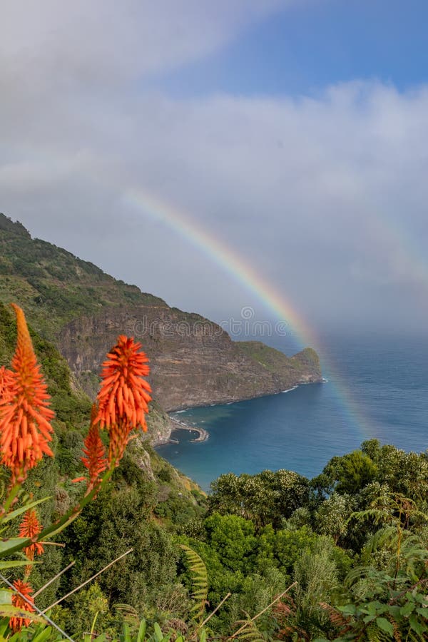 Rainbow Over the Coast of Madeira Stock Image - Image of flowers ...