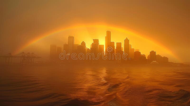 Magnificent Rainbow Over Seattle Skyline Featuring the Iconic Space ...
