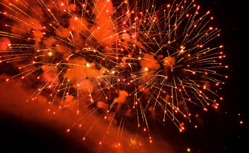 Magnificent Red Fireworks in the Night Sky Stock Image - Image of july ...