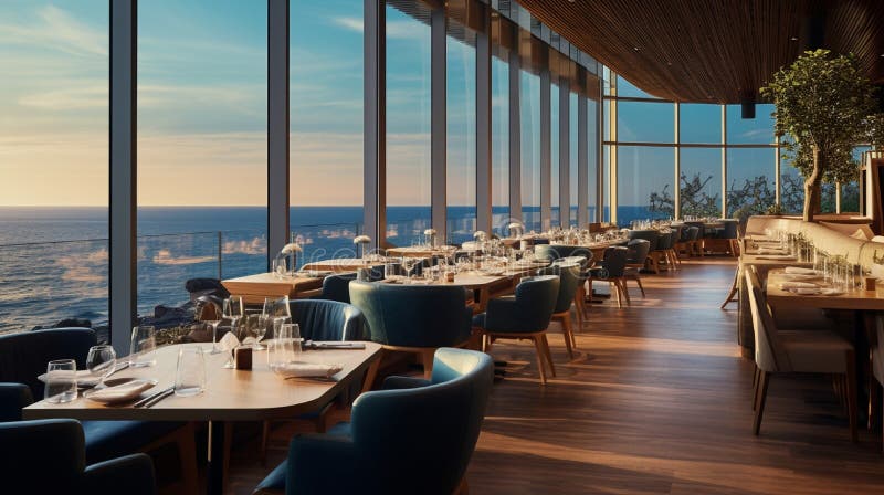 "Ocean-View Restaurant with Panoramic Windows." Stock Illustration ...