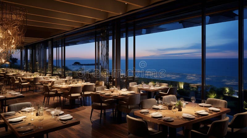 "Ocean-View Restaurant with Panoramic Windows." Stock Illustration ...