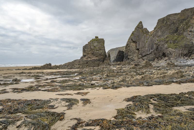Magnificent Rock Formations at Sandymouth Beach Stock Photo - Image of ...