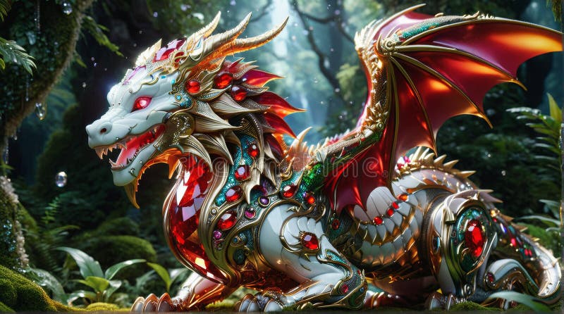 Magnificent Ruby-Studded Dragon Stock Illustration - Illustration of ...