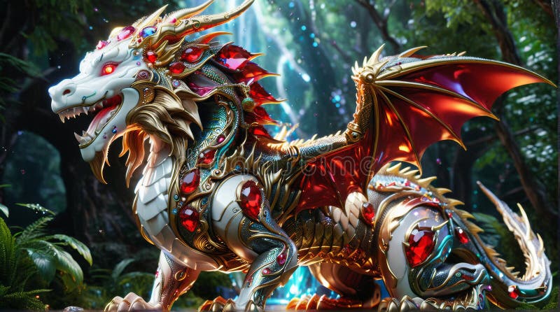 Magnificent Ruby-Studded Dragon Stock Illustration - Illustration of ...