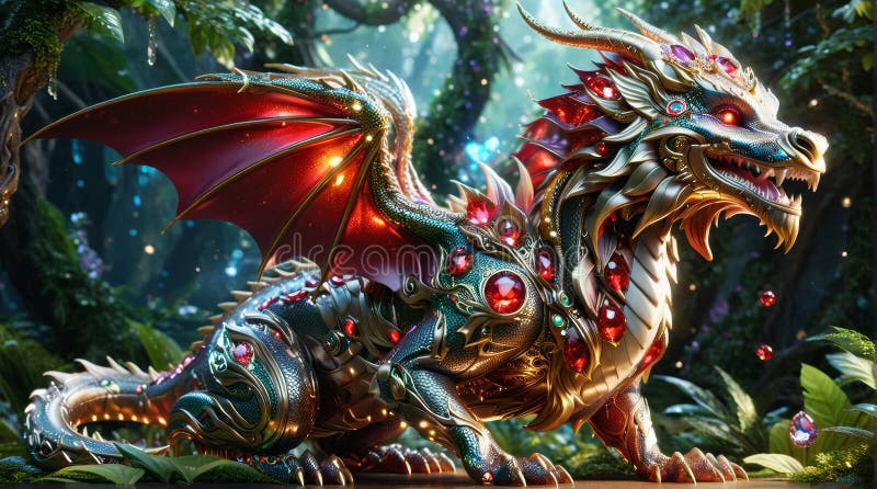 Magnificent Ruby-Studded Dragon Stock Illustration - Illustration of ...