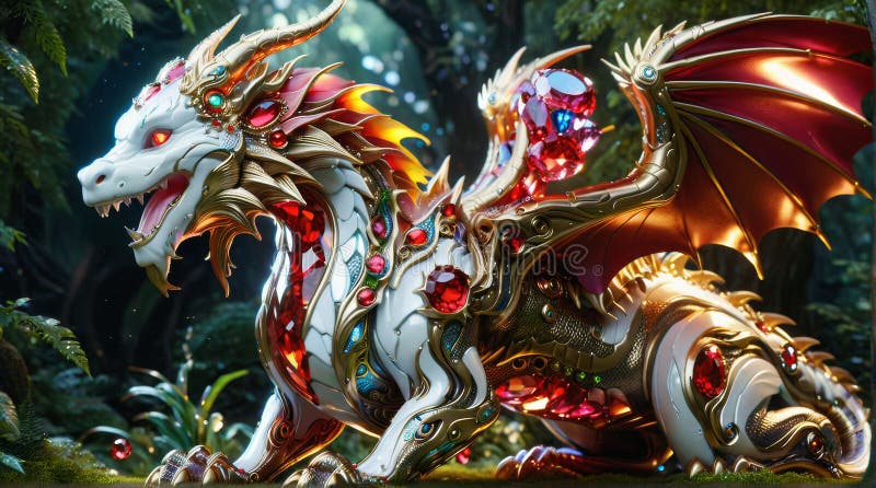 Magnificent Ruby-Studded Dragon Stock Illustration - Illustration of ...