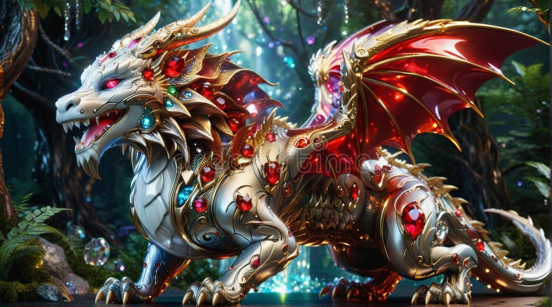 Magnificent Ruby-Studded Dragon Stock Illustration - Illustration of ...