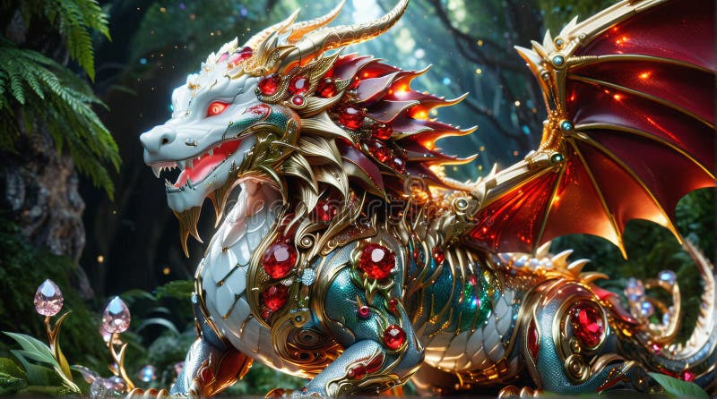 Magnificent Ruby-Studded Dragon Stock Illustration - Illustration of ...