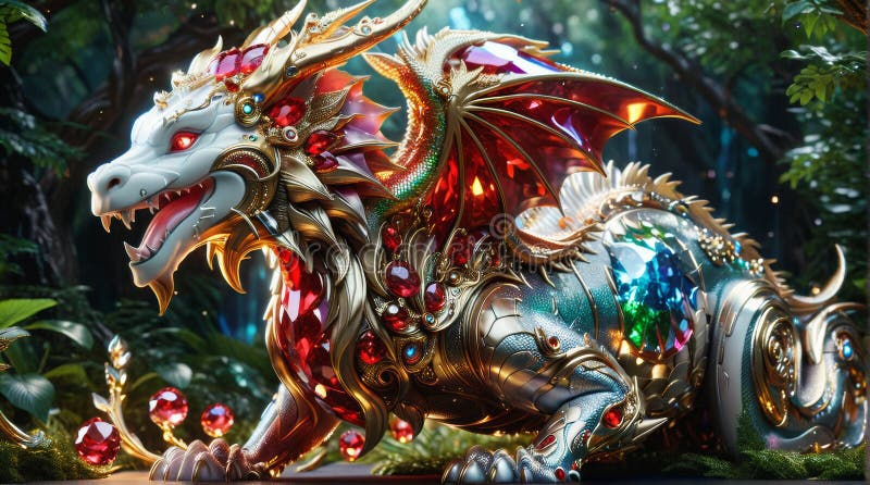 Magnificent Ruby-Studded Dragon Stock Illustration - Illustration of ...