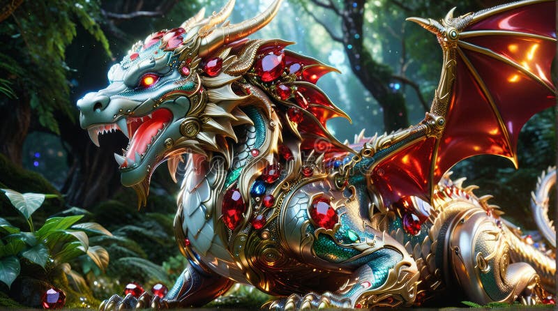 Magnificent Ruby-Studded Dragon Stock Illustration - Illustration of ...