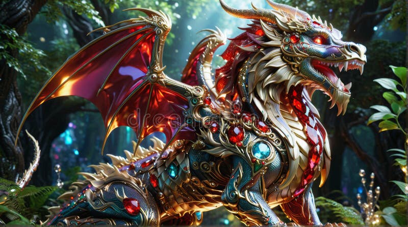 Magnificent Ruby-Studded Dragon Stock Illustration - Illustration of ...