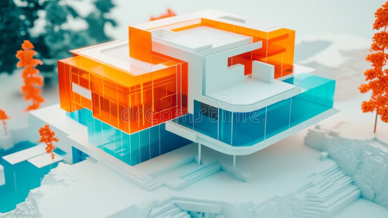 Magnificent Skyward Angle of a Building with Cobalt Blue and Orange ...