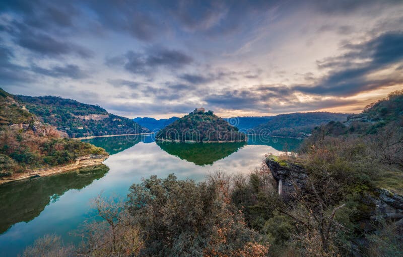 Magnificent Small Island in the Middle of a Lake Surrounded by the ...