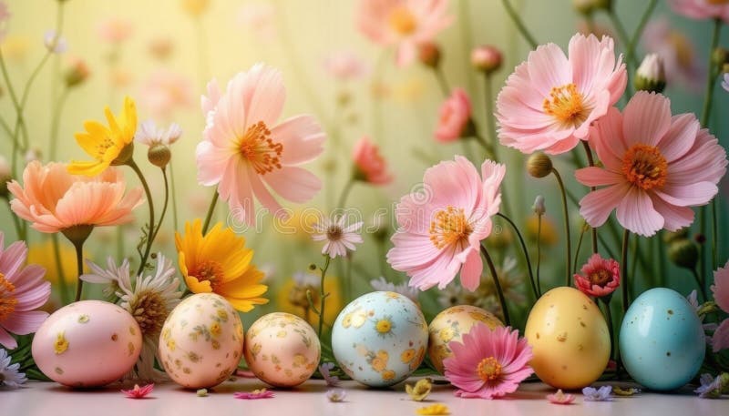 A Magnificent Spring Composition with Easter Eggs Surrounded by Bright ...