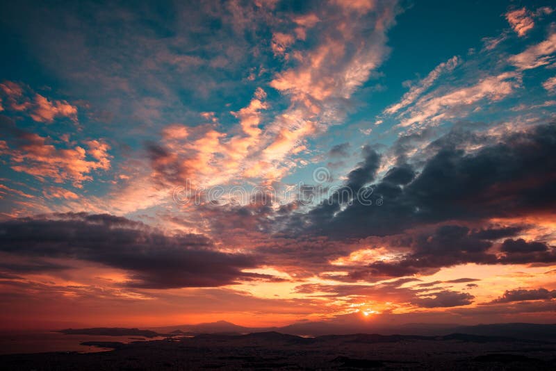 Magnificent Sunset with Clouds in Athens, Greece Stock Photo - Image of ...