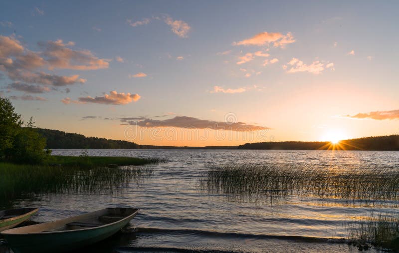 Magnificent Sunset by the Lake Stock Photo - Image of light, evening ...