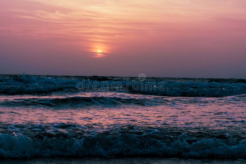 Magnificent Sunset View, with Twilight Background on the Beach ...
